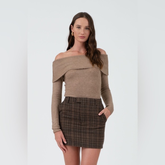 Dresses | 54 Off The Shoulder Fold Over Long Sleeve Knit Top In Mocha ...